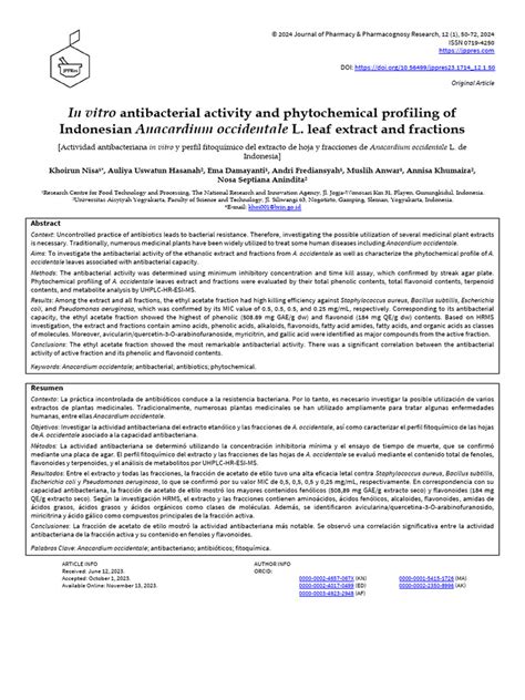 In Vitro Antibacterial Activity And Phytochemical Profiling Of