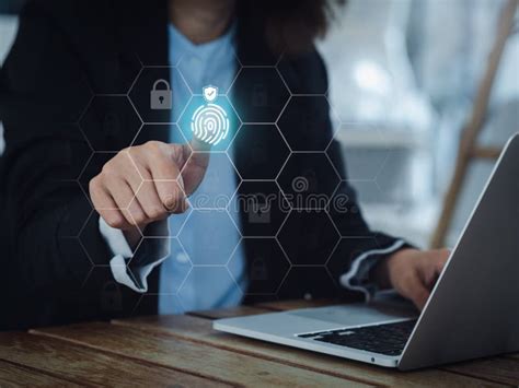 Fingerprint Scan With Digital Safety Shield With A Checkmark Icon On Virtual Screen Thumb Scan