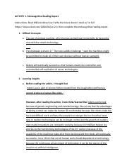 ACTIVITY 1 Metacognitive Reading Report Docx ACTIVITY 1 Metacognitive Reading Report