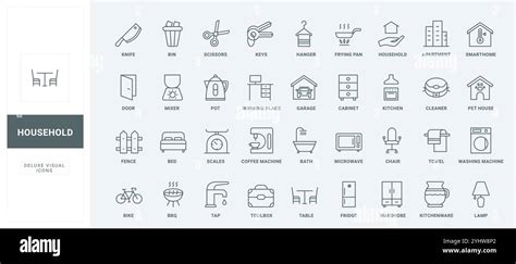 Domestic Smart Devices Home Office Furniture And Machines Thin Black Outline Symbols Vector