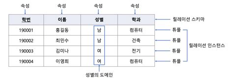 [데이터베이스] 릴레이션 스키마 릴레이션 인스턴스 튜플 속성 차수 카디널리티