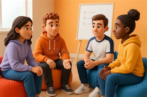 Animated Peer Support Group In Positive Discussion Stock Illustration