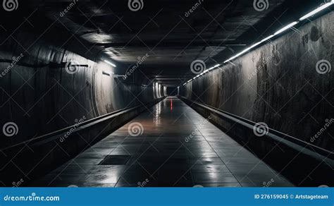 Modern Dark Sci Fi Futuristic Corridor Passage Hallway Tunnel Neon Light Ai Generated Stock