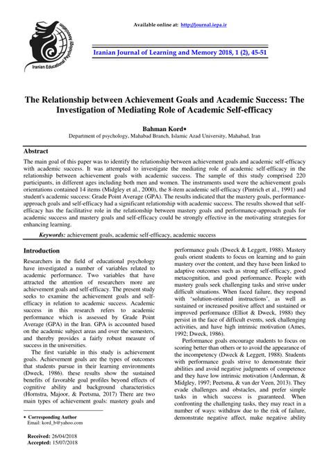 Pdf The Relationship Between Achievement Goals And Academic Success The Investigation Of