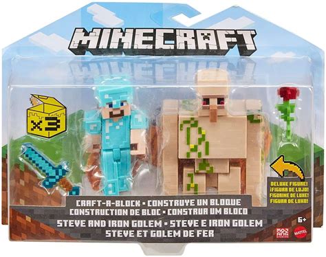 Minecraft Craft A Block Steve Iron Golem 3 25 Action Figure 2 Pack Mattel Toys ToyWiz