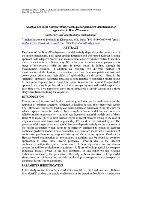 Pdf Adaptive Nonlinear Kalman Filtering Technique For Parameter