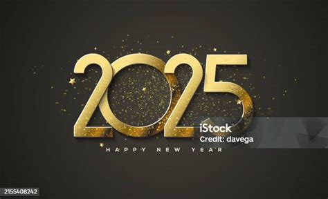 2025년 새해 복 많이 받으세요 골든 골든 어시스트 독특하고 고급스러운 숫자로 포스터 배너 달력 및 인사말을 위한 프리미엄 벡터 디자인 12월 31일에 대한 스톡 벡터