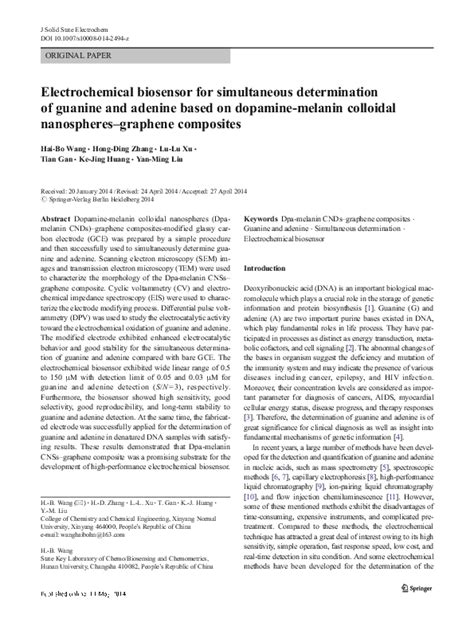 Pdf Electrochemical Biosensor For Simultaneous Determination Of Guanine And Adenine Based On