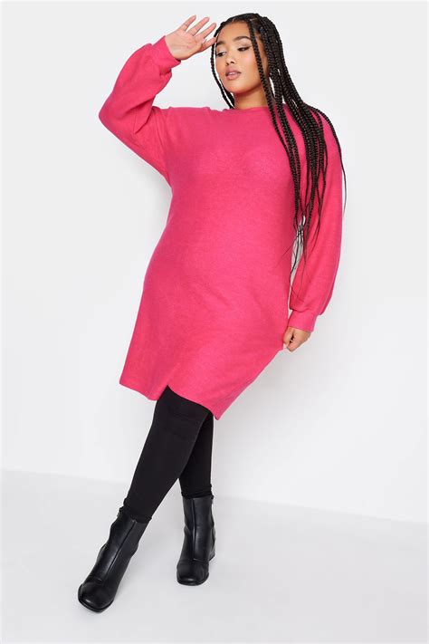 Yours Plus Size Curve Hot Pink Soft Touch Midi Jumper Dress Yours