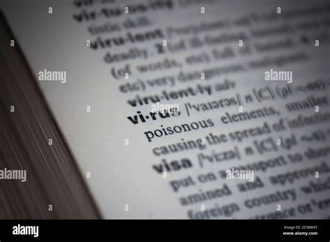 Definition And Meaning Text Of The Word Virus In An English Dictionary Stock Photo Alamy
