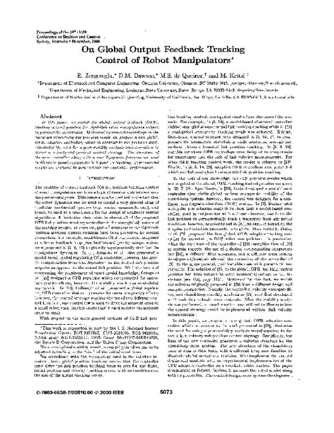 Pdf On Global Output Feedback Tracking Control Of Robot Manipulators