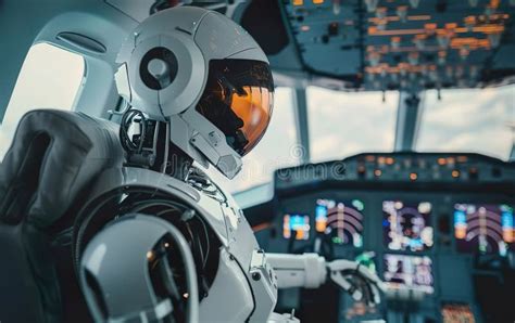 Robot Pilot Assistant On A Plane Copy Space Ai Centered World Concept