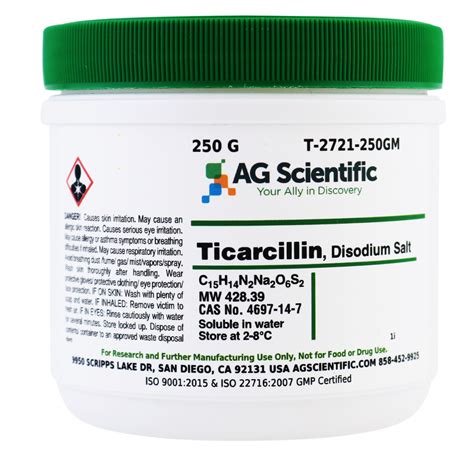 T 2721 250gm Ticarcillin Disodium Salt 250 G
