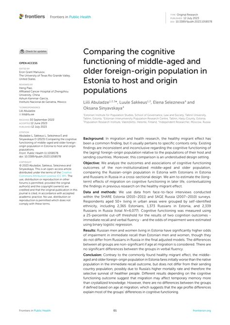 Pdf Comparing The Cognitive Functioning Of Middle Aged And Older