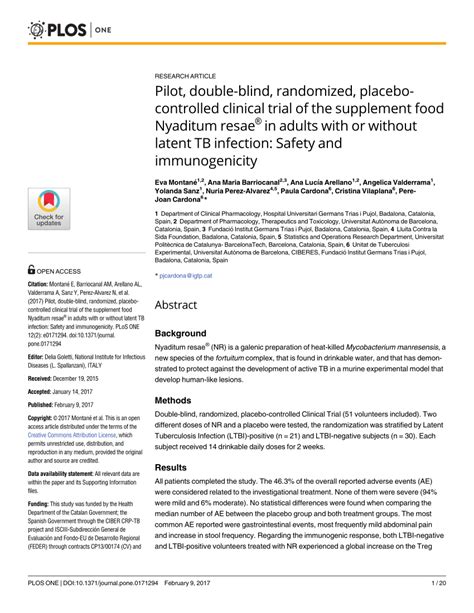 Pdf Pilot Double Blind Randomized Placebo Controlled Clinical Trial Of The Supplement Food