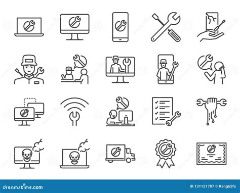 It Support Icon Set Included The Icons As Tech Support Technician Broken Computer Mobile