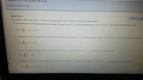Solved The Method Of Ordinary Least Squares Also Known Chegg