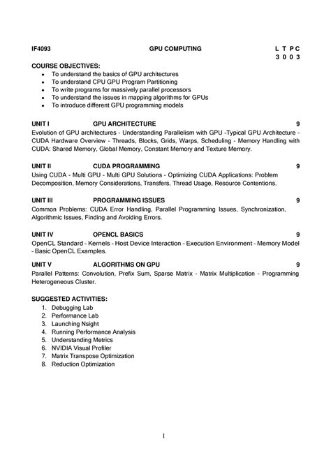 GPU Computing I Give It IF GPU COMPUTING L T P C COURSE OBJECTIVES To Studocu