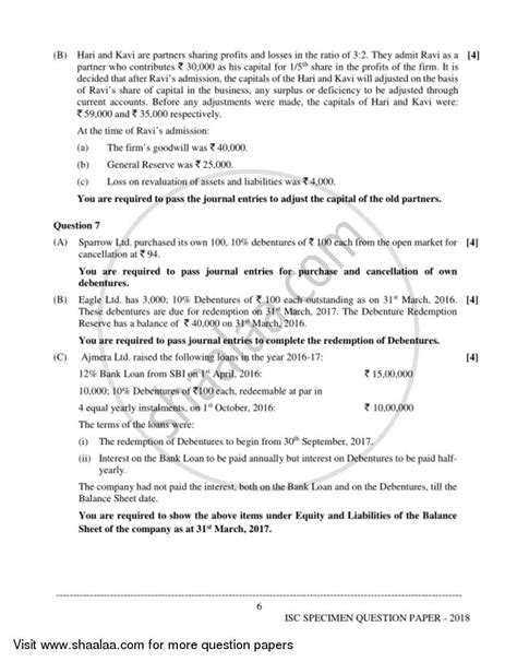 Accounts 2017 2018 Science Isc Class 12 Set 1 Question Paper With Pdf Download