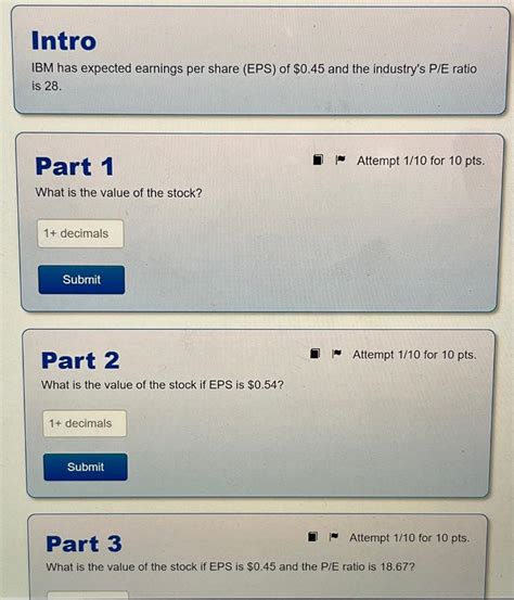 Solved Intro IBM Has Expected Earnings Per Share EPS Of Chegg Com