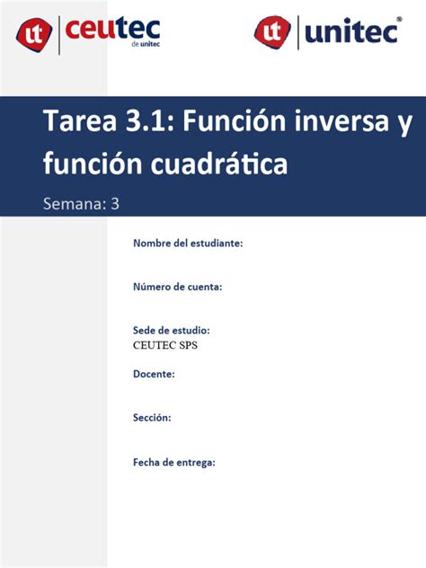 S3 Tarea 3 1 Función Inversa Y Función Cuadrática Pdf