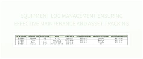 Equipment Log Management Ensuring Effective Maintenance And Asset Tracking Excel Template And
