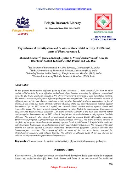 Pdf Phytochemical Investigation And In Vitro Antimicrobial Activity