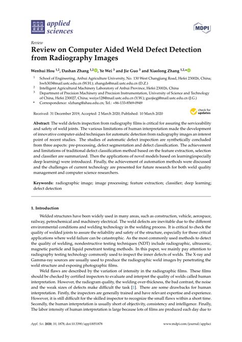 Pdf Review On Computer Aided Weld Defect Detection From Radiography