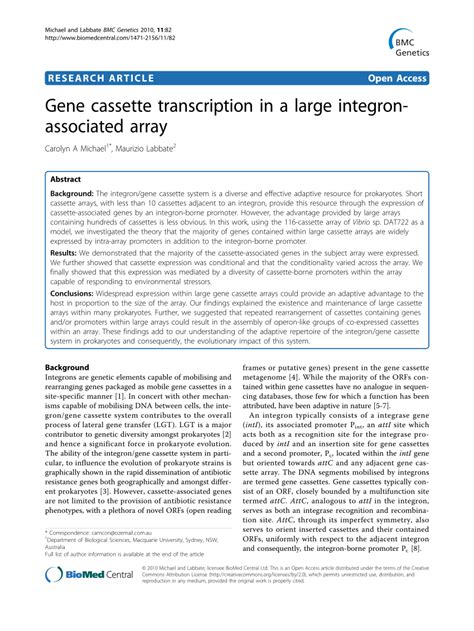 Pdf Gene Cassette Transcription In A Large Integron Associated Array