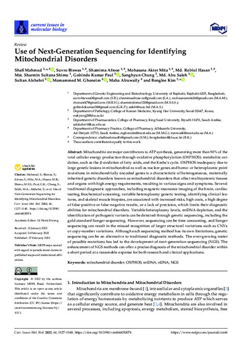 Pdf Use Of Next Generation Sequencing For Identifying Mitochondrial Disorders