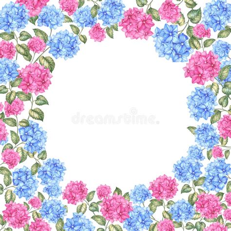 Frame Of Color Hydrangea Flowers Invitation Card Border Template For Wedding Watercolor