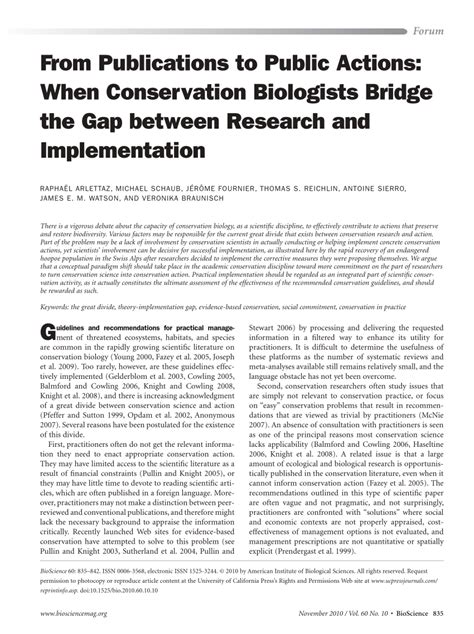 Pdf From Publications To Public Actions When Conservation Biologists