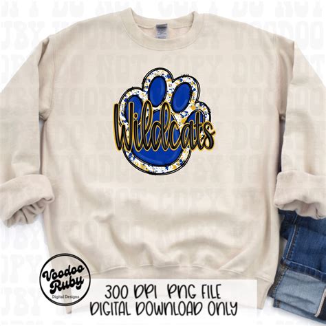 Wildcats Paw Print Png Blue And Gold Sublimation Design Digital