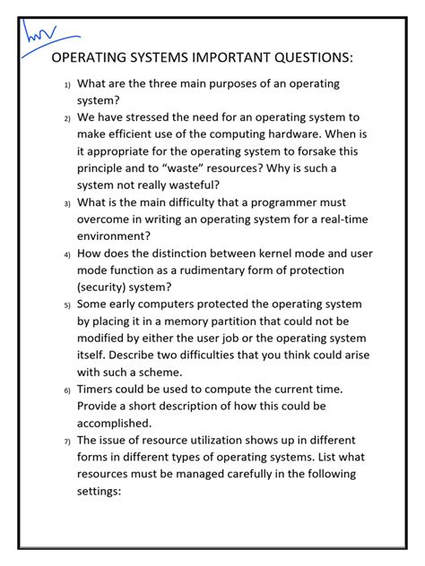 Operating Systems Important Questions Pdf Operating System Scheduling Computing