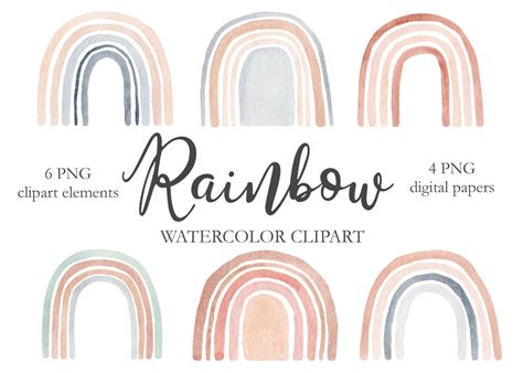 Sunrayart Designs Watercolor Rainbows Cliparts And Digital Papers