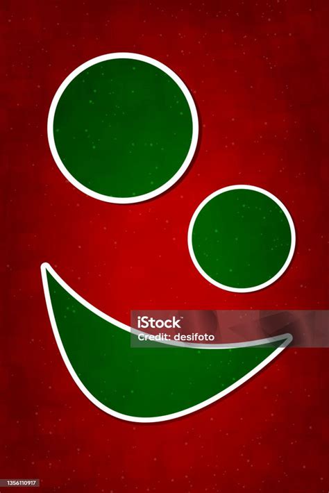 어두운 빨간색 또는 적갈색 대비 색상 위에 두 개의 밝은 녹색 원이 있는 다채로운 배경의 수직 생생한 벡터 일러스트와 흰색으로 윤곽을 그리며 미소 또는 웃는 입술로 곡선