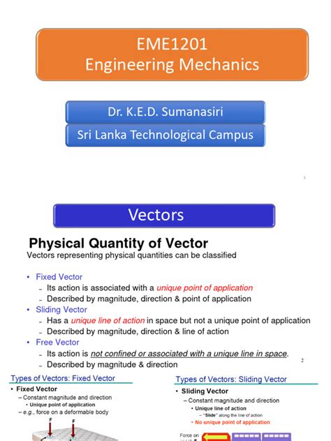 Eme1201 Lecture 2 Vectors And Forces Pdf Euclidean Vector