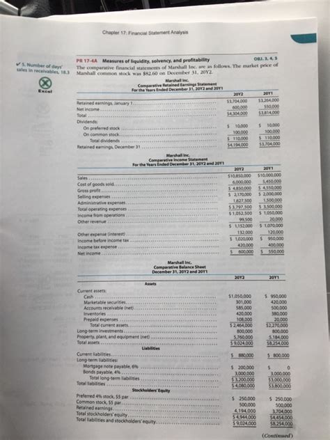 Chapter 17 Financial Statement Analysis Obj345 Pr 17 4a Measures Of