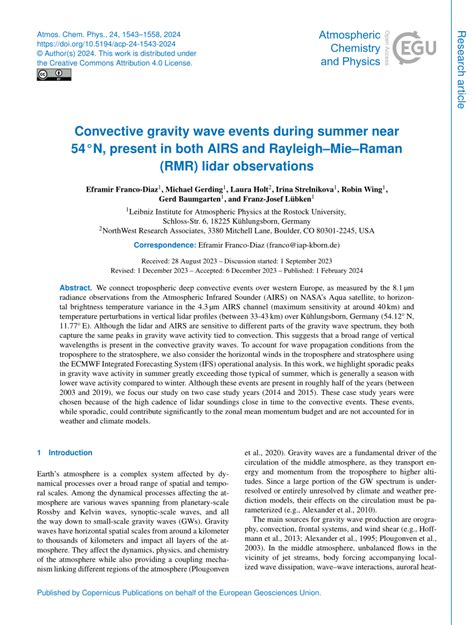 Pdf Convective Gravity Wave Events During Summer Near 54° N Present In Both Airs And Rayleigh