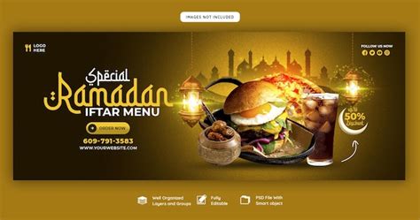 특별 라마단 카림 음식 및 Iftar 메뉴 Facebook 표지 배너 템플릿 무료 Psd 파일