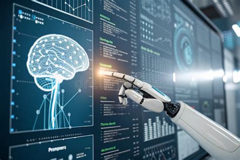 Robot Hand Touching Binary Data Representing Machine Learning And Ai Stock Illustration