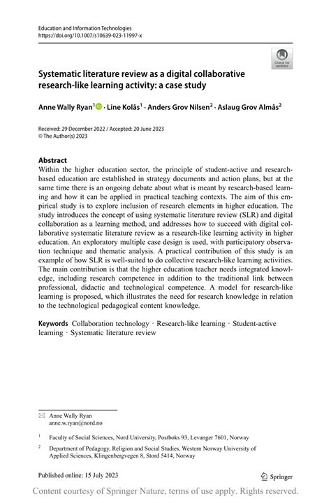 Pdf Systematic Literature Review As A Digital Collaborative Research Like Learning Activity A
