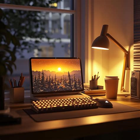 Cozy Desk Setup With Keyboard And Accessories Premium Ai Generated Image