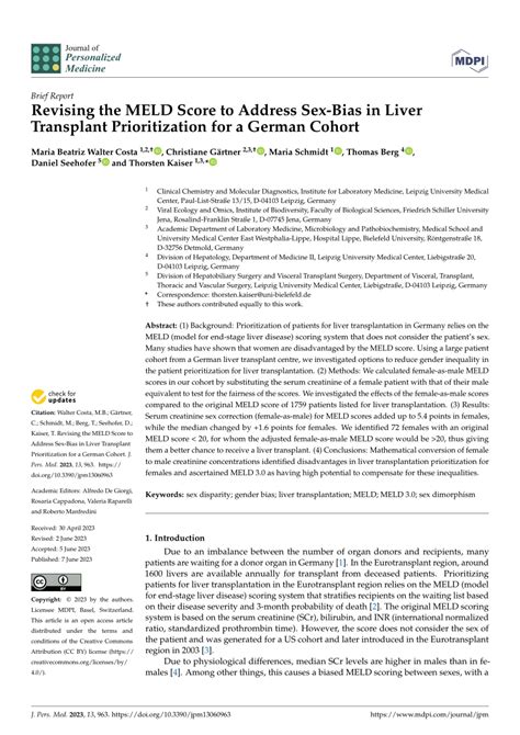 pdf revising the meld score to address sex bias in liver transplant