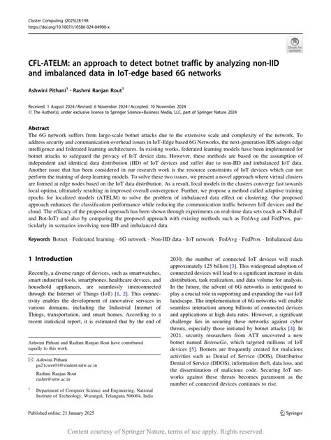Cfl Atelm An Approach To Detect Botnet Traffic By Analyzing Non Iid And Imbalanced Data In Iot