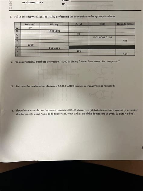 Solved Assignment 1ID Fill In The Empty Cells In Table 1 Chegg Com
