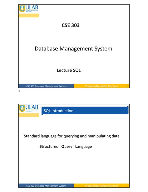 Cse 303 Lecture Sql Part1 Cse 303 Database Management System Prepared