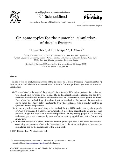 Pdf On Some Topics For The Numerical Simulation Of Ductile Fracture