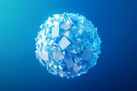 Shattered Blue Sphere Fragmented Into Iridescent Shards In A Stunning 3d Abstract Design Stock