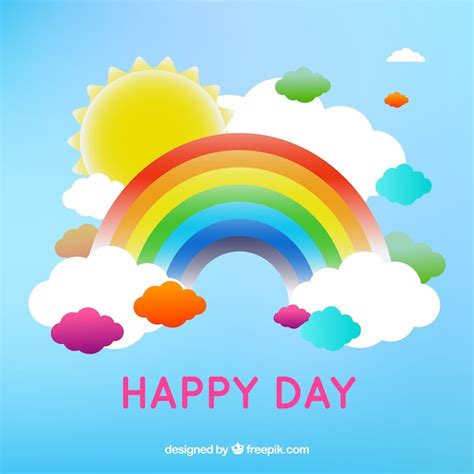 무지개 화려한 구름과 태양 무료 벡터